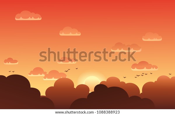 Vector Illustration Beautiful Sunset Sky Cartoon Stock Vector (Royalty ...