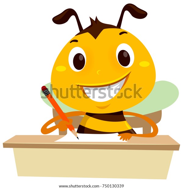 Vector Illustration Bee Writing On Piece Stock Vector (Royalty Free ...