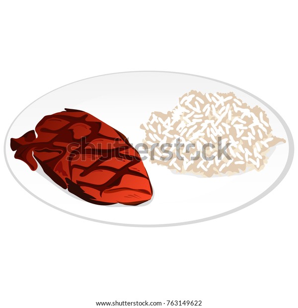 Vector Illustration Beef Steak Rice On Stock Vector (Royalty Free ...