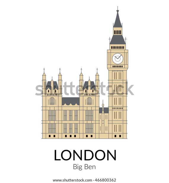 Vector Illustration Big Ben Symbol London 스톡 벡터(로열티 프리) 466800362