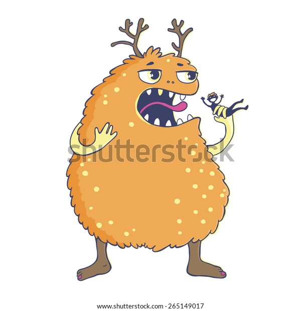 Vector Illustration Big Cartoon Monster Eats Stock Vector (Royalty Free ...