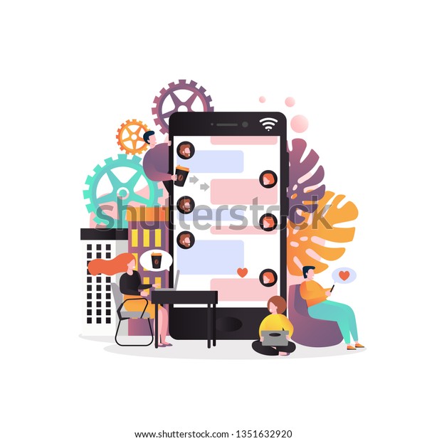 Vector Illustration Big Mobile Phone Characters Stock Vector (Royalty ...