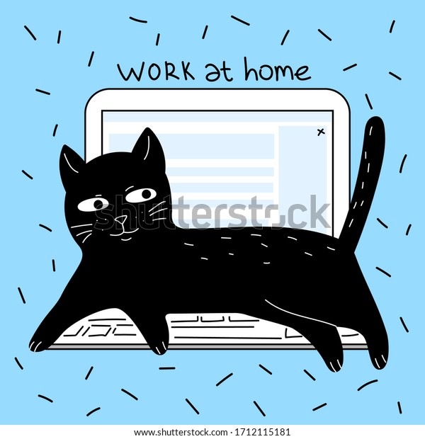 Vector Illustration Black Cat Laptop Stock Vector (Royalty Free ...