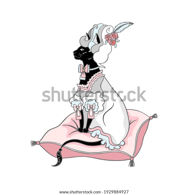 Vector Illustration Black Cat Wig Baroque Stock Vector (Royalty Free ...