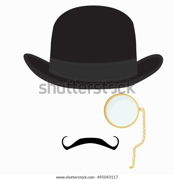 Vector Illustration Black Derby Hat Mustache Stock Vector (Royalty Free ...