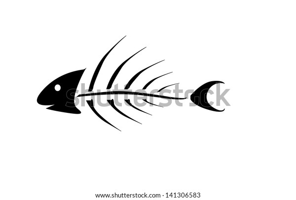 Vektor Stok Vector Illustration Black Fish Bone Over (Tanpa Royalti ...