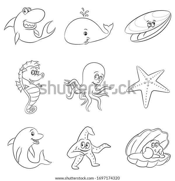 Vector Illustration Black Line Art Sea Stock Vector (Royalty Free ...