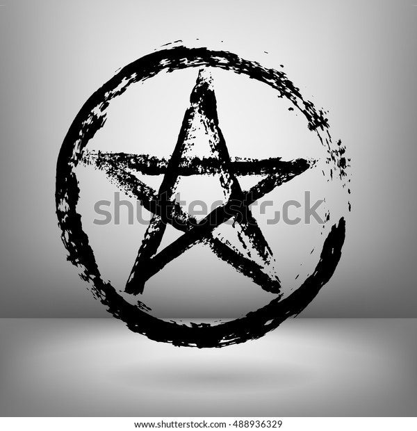 Vector Illustration Black Pentagram Circle Painted stockvector ...