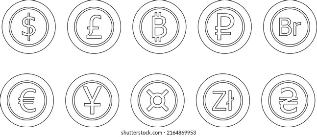 Vector Illustration Black White Coins Symbols Stock Vector (Royalty ...