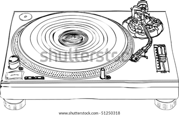 Vector Illustration Black White Sketch Turntable Stock Vector (Royalty ...