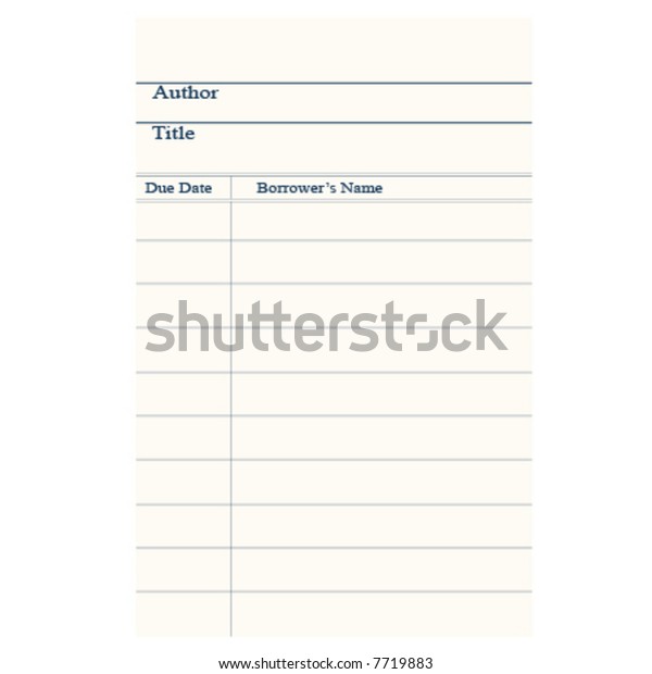 Vector Illustration Blank Library Signature Card Stock Vector (Royalty ...