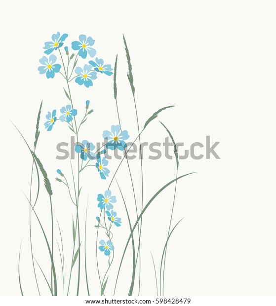 Vector Illustration Blue Flowers Grass Blue Stock Vector (Royalty Free ...