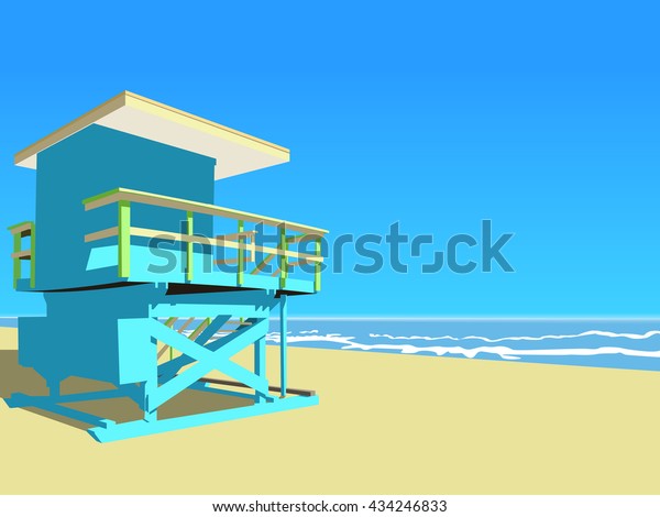 Vector Illustration Blue Lifeguard Tower Beach Stock Vector (Royalty ...