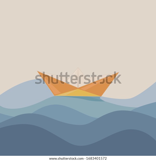 Vector Illustration Boat On Waves Ocean Stock Vector (Royalty Free ...