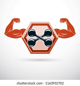 Vector Illustration Bodybuilder Muscular Arm Holding Stock Vector ...