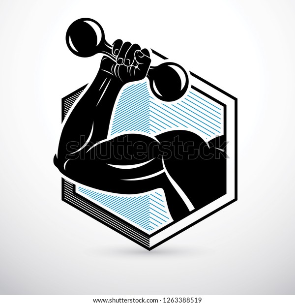 Vector Illustration Bodybuilder Muscular Arm Holding: เวกเตอร์สต็อก ...