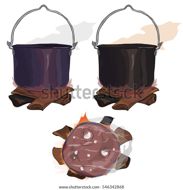 Vector Illustration Boiling Pot Over Fire Stock Vector (Royalty Free ...