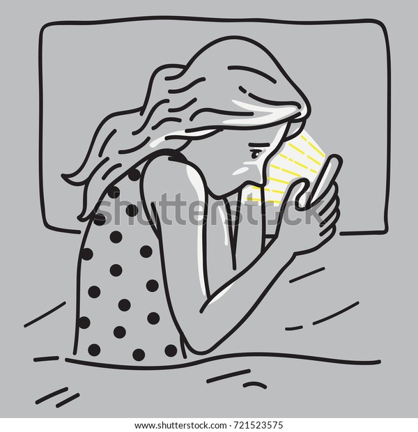 Vector Illustration Bored Woman Lying Alone Stock Vector (Royalty Free ...