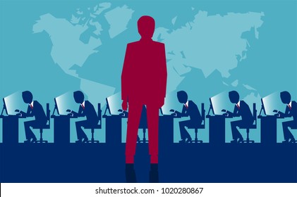 Vector Illustration Boss Watching Employees Laboring Stock Vector ...