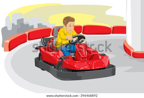 Vector Illustration Boy Driving Go Kart Stock Vector (Royalty Free ...