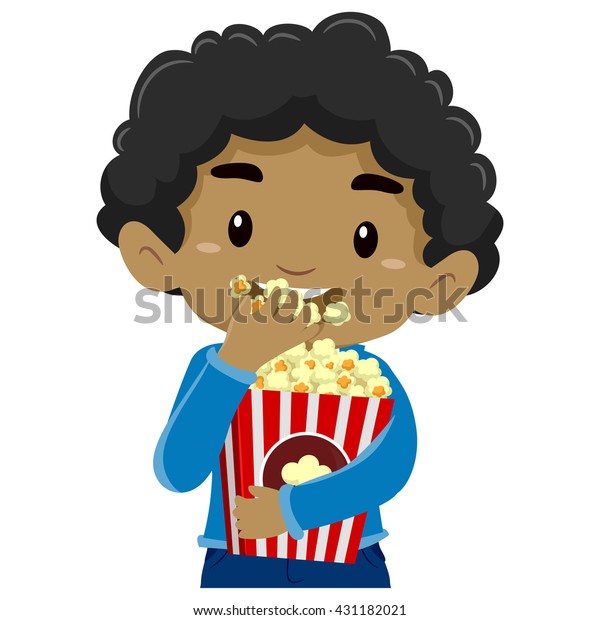 Vector Illustration Boy Eating Popcorn Stock Vector (Royalty Free ...