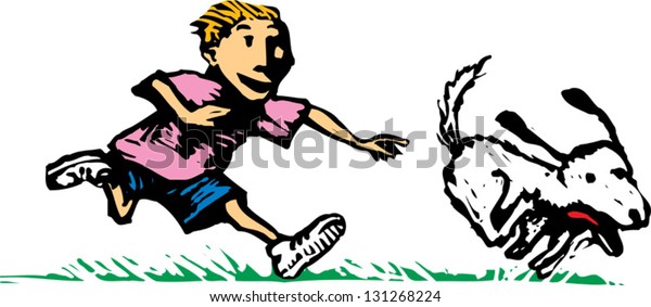 Vector Illustration Boy Running After Dog Stock Vector (Royalty Free ...