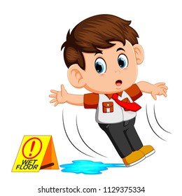 Vector Illustration Boy Slipping On Wet Stock Vector (Royalty Free ...