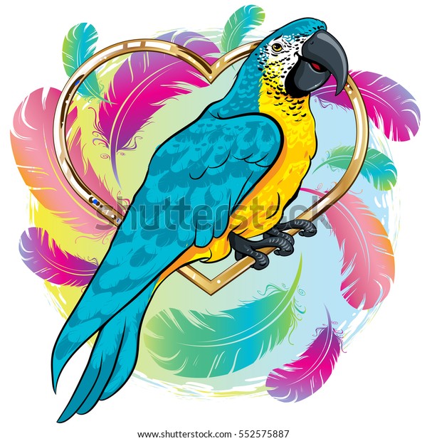 vector illustration of a bright yellow parrot bird with blue wings ...
