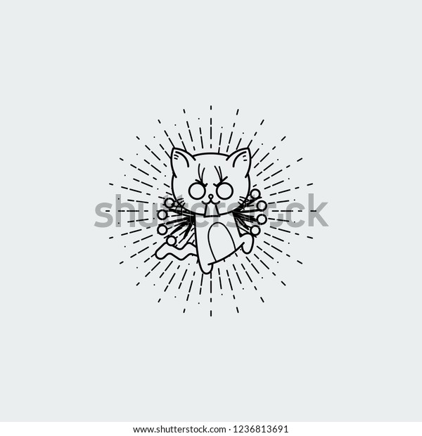 Vector Illustration Bristling Cartoon Cat Lined Stock Vector (Royalty ...