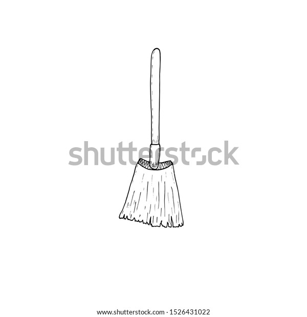 Vector Illustration Broom Drawn Sketch Style Stock Vector (Royalty Free ...