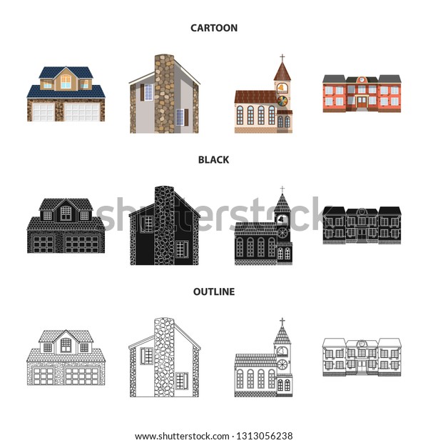 Vector Illustration Building Front Icon Set Stock Vector (Royalty Free ...