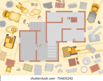 Vector Illustration Building Top View Construction Stock Vector ...