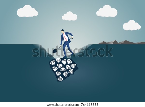 Vector Illustration Business Man Digging Diamonds Stock Vector (Royalty ...