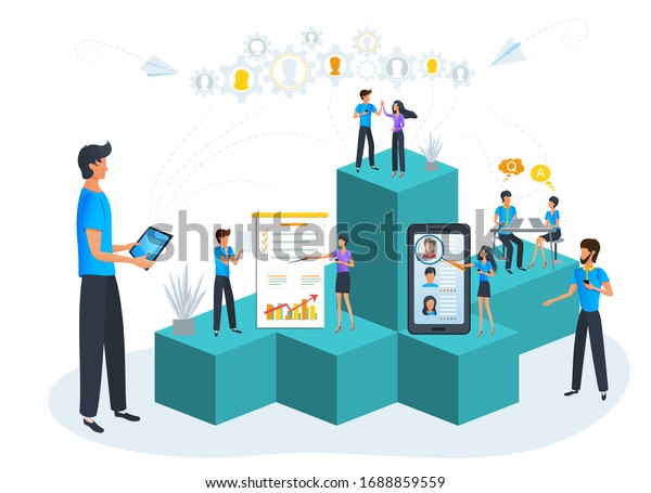 Vector illustration, business team building and leadership, human ...