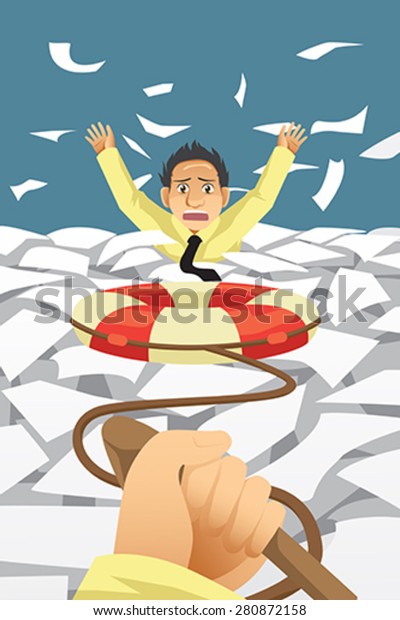 Vector Illustration Businessman Drowning Paperwork Given Stock Vector ...