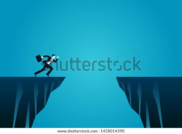 Vector Illustration Businessman Running Over Cliffs Stock Vector ...