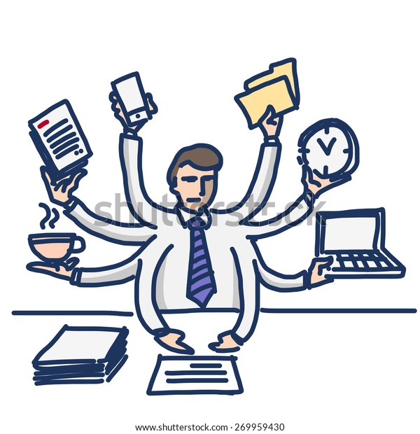 Vector Illustration Businessman Workaholic Multitasking Simply Stock ...