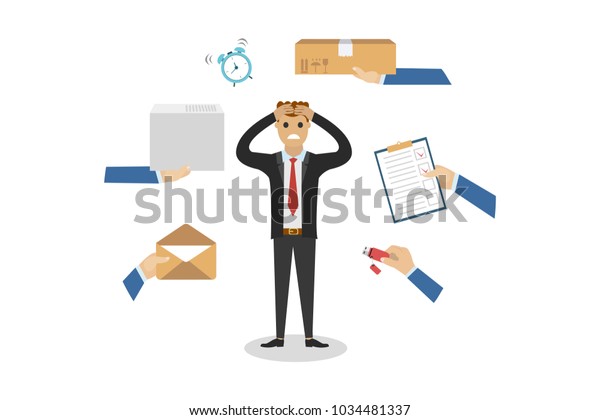 Vector Illustration Busy Man Holding Head Stock Vector (Royalty Free ...