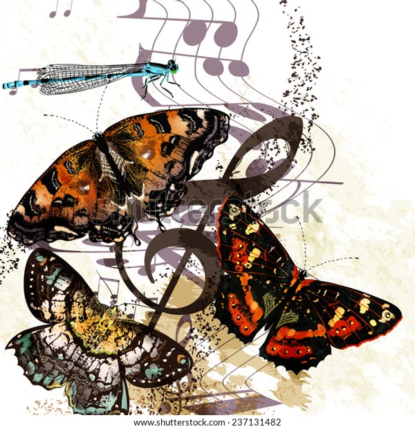 Vector Illustration Butterflies Music Notes Stock Vector (Royalty Free ...