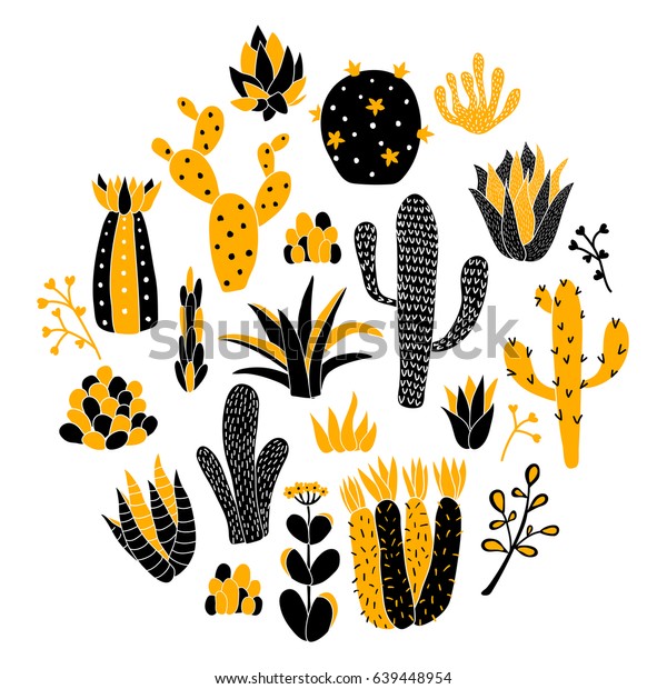 Vector Illustration Cacti Arranged Circle Home Stock Vector (Royalty ...