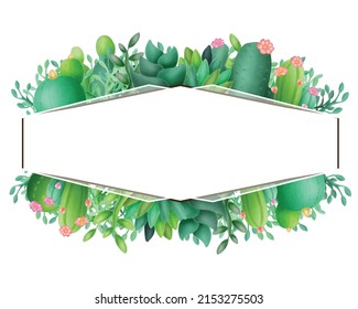 Vector Illustration Cactus Border Watercolor Frame Stock Vector ...