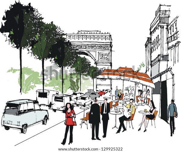 Vector Illustration Cafe Scene Paris France Stock Vector (Royalty Free ...