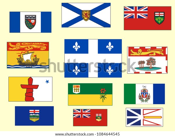 Vector Illustration Canadian Provinces Territories Flags Stock Vector ...
