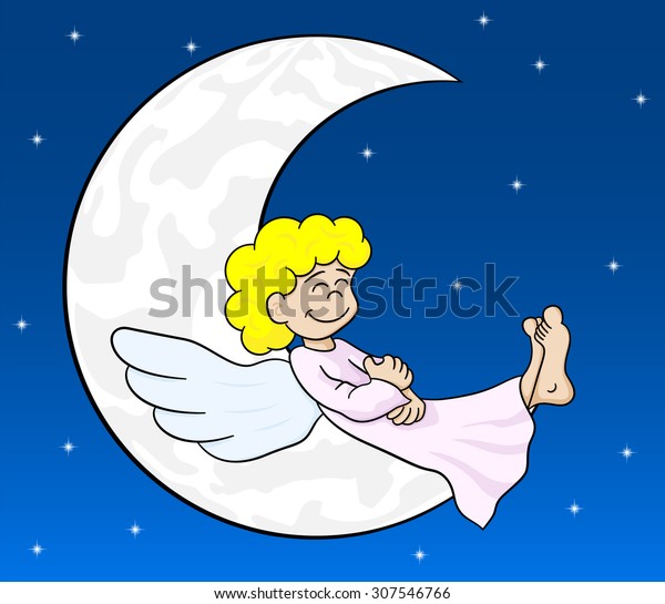 Vector Illustration Cartoon Angel Sleeping On Stock Vector (Royalty ...