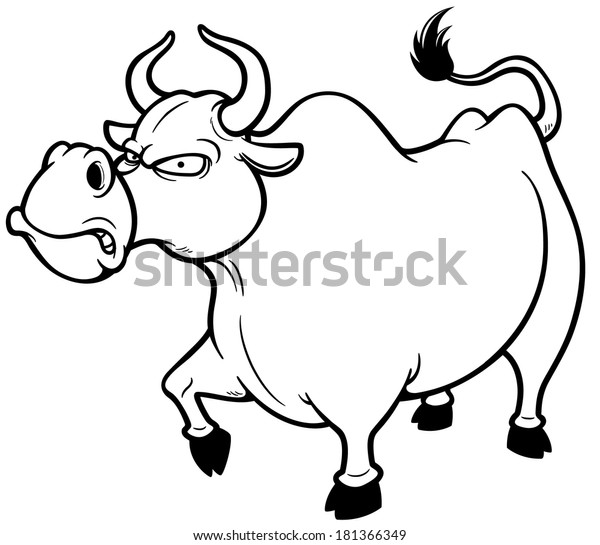 Vector Illustration Cartoon Angry Bull Coloring Stock Vector (Royalty ...