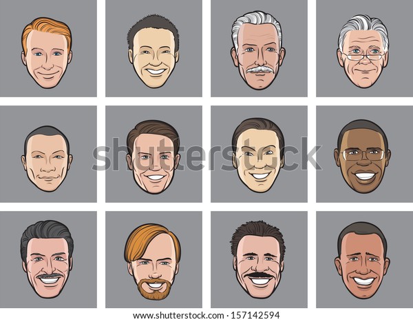 Vector Illustration Cartoon Avatar Smiling Men Stock Vector (Royalty ...