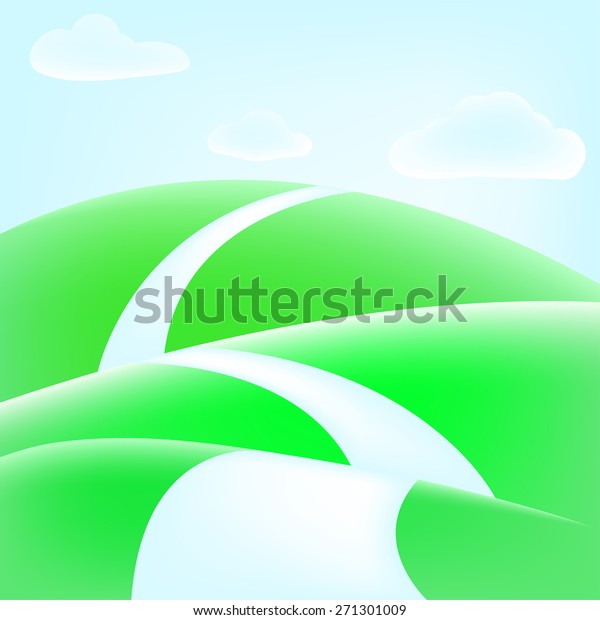 Vector Illustration Cartoon Background Hills Road Stock Vector (Royalty ...
