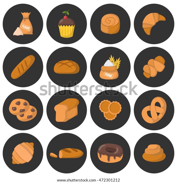 Vector Illustration Cartoon Bakery Shop Icons Stock Vector (Royalty ...