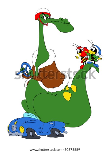 Vector Illustration Cartoon Bees Dinosaur Stock Vector (Royalty Free ...
