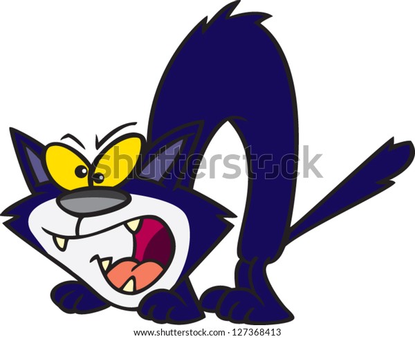 Vector Illustration Cartoon Black Cat Screeching 스톡 벡터(로열티 프리 ...